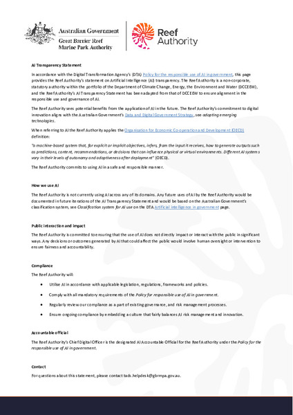 Reef Authority Digital Repository: Reef Authority AI Transparency Statement 2025